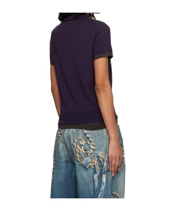Acne Studios Knitted Polo Top With Contrasting Trim - Violet