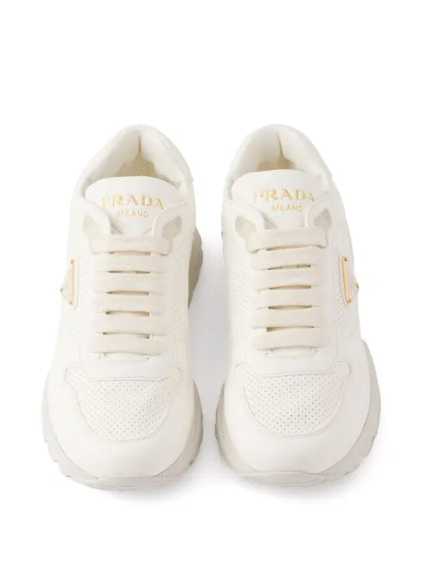 Prada Lace-up Round Toe Sneakers - Ivory