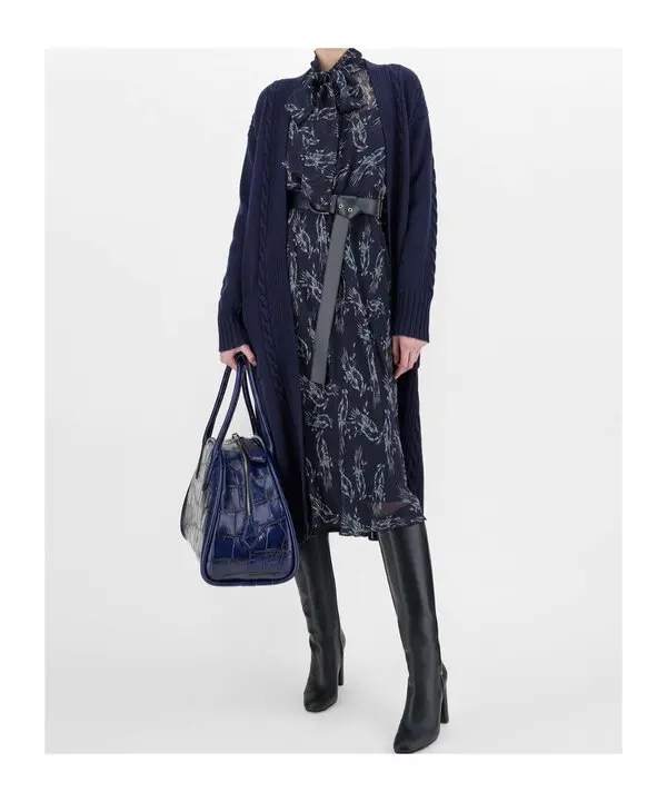 Max Mara Long Cable Knit Cardigan With Waist Tie