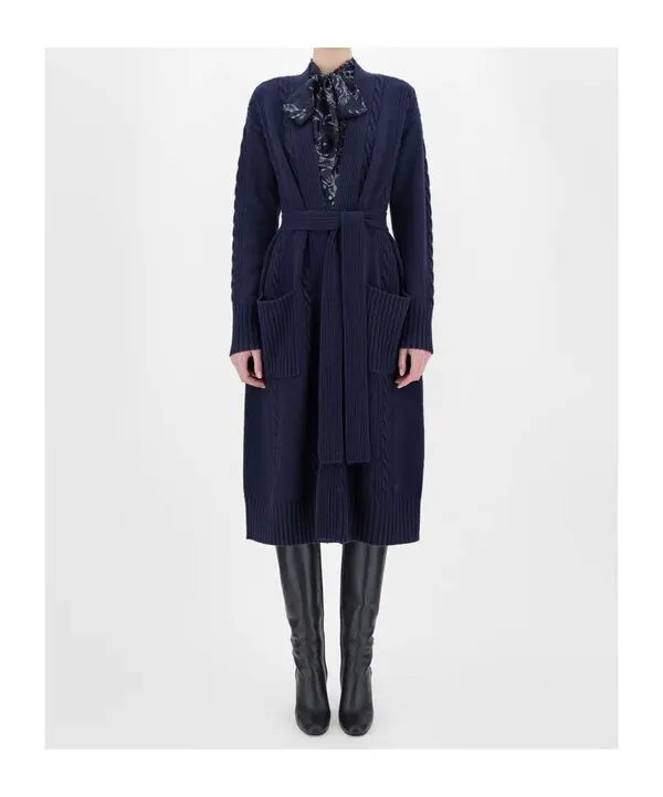 Max Mara Long Cable Knit Cardigan With Waist Tie
