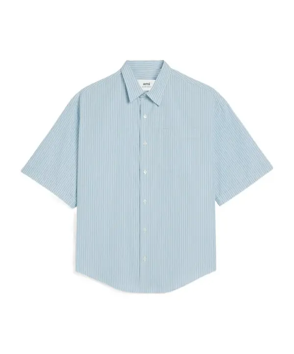 AMI Paris De Coeur Embroidered Striped Shirt