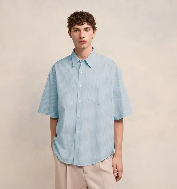 AMI Paris De Coeur Embroidered Striped Shirt