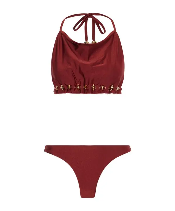 Zimmermann Aster Embellished Halterneck Bikini - Red
