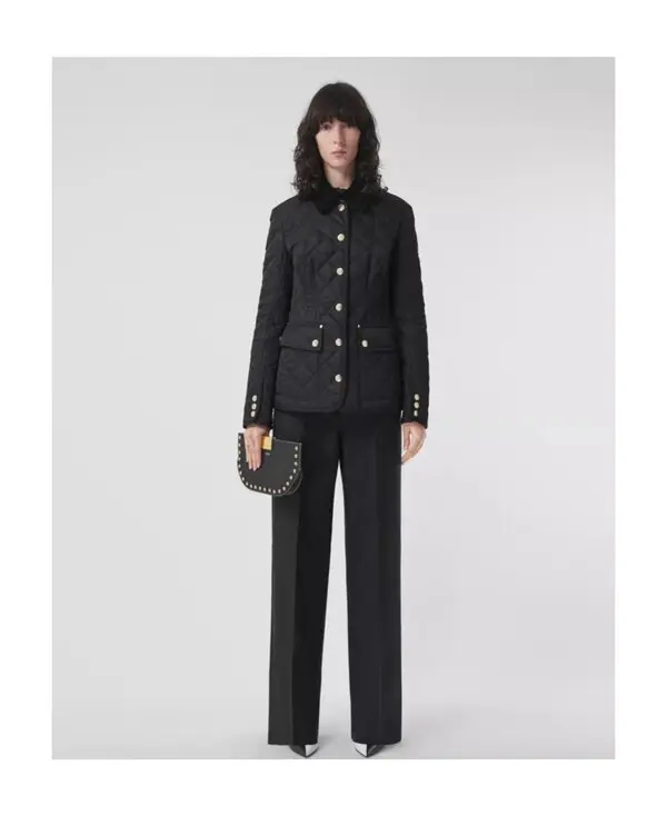 Burberry Quilted Jacket With Corduroy Collar And Gold Buttons