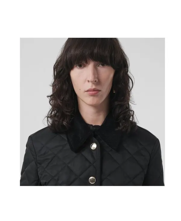 Burberry Quilted Jacket With Corduroy Collar And Gold Buttons