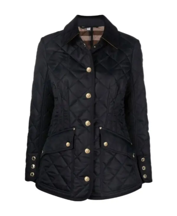 Burberry Quilted Jacket With Corduroy Collar And Gold Buttons - Black