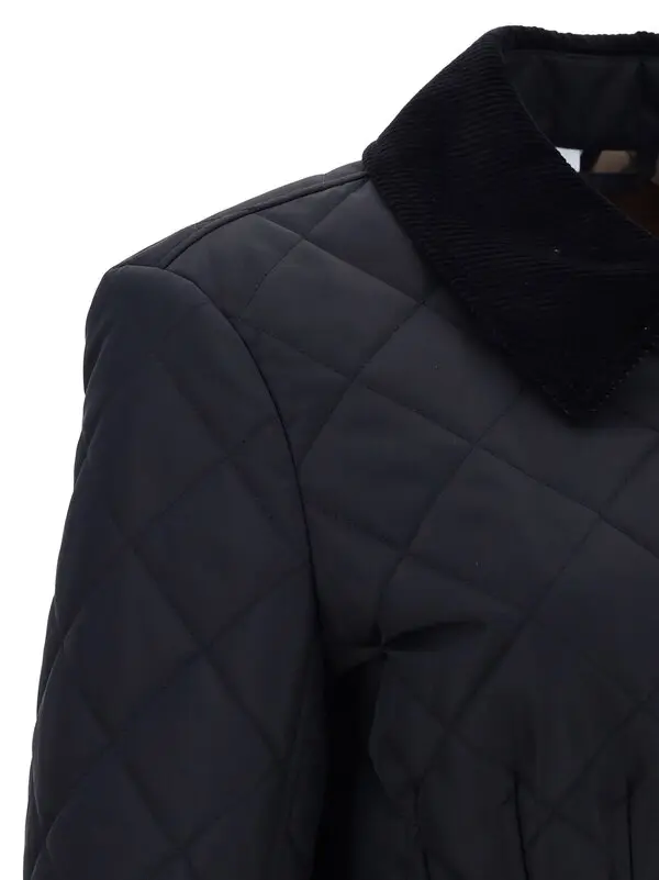 Burberry Quilted Jacket With Corduroy Collar And Gold Buttons