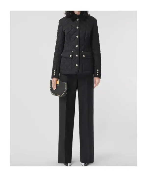 Burberry Quilted Jacket With Corduroy Collar And Gold Buttons