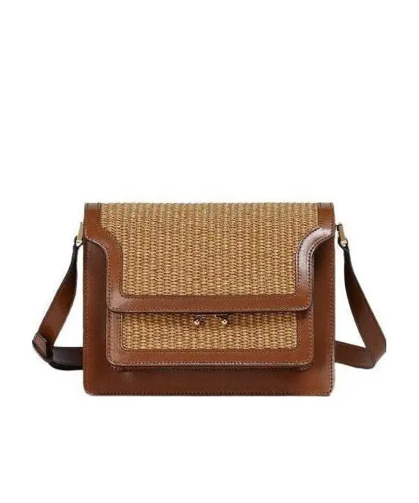 Marni Trunk Soft Medium Bag In Leather And Raffia