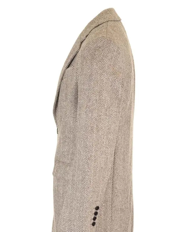 Ami Herringbone Single-breasted Coat - Brown