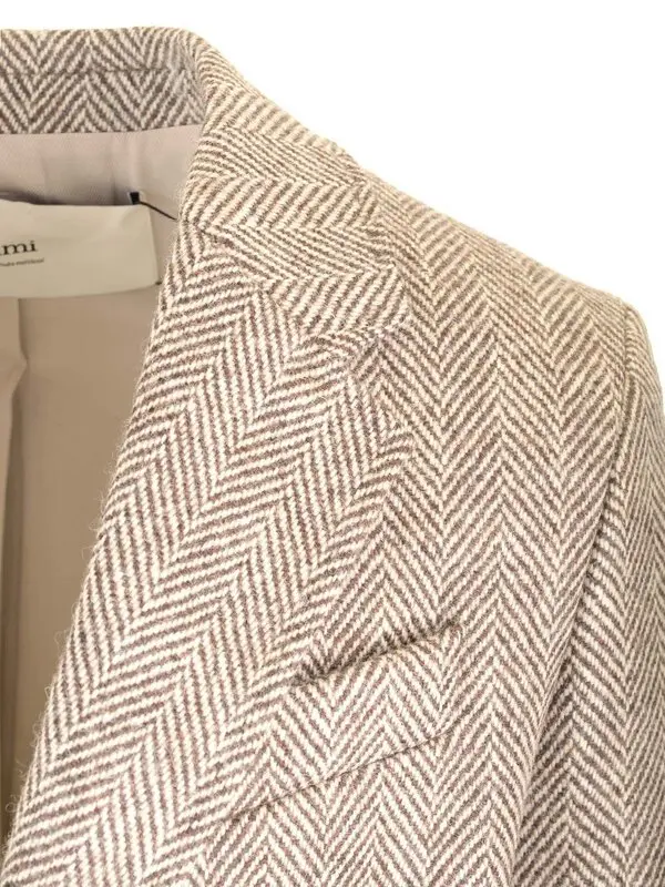 Ami Herringbone Single-breasted Coat - Brown