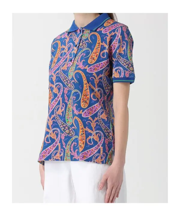 Etro Paisley Print Polo Top With Pointed Collar