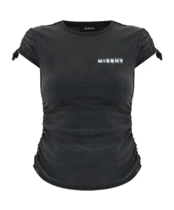 MISBHV Drawstring Sleeve T-shirt With Side Ruching - Black