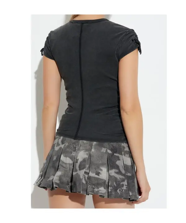 MISBHV Drawstring Sleeve T-shirt With Side Ruching - Black