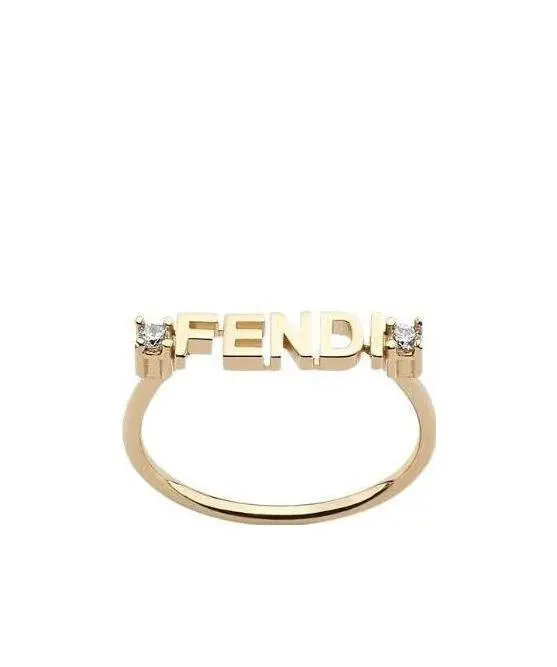 Fendi Gold Tone Diamond Embellished Ring - Yellow