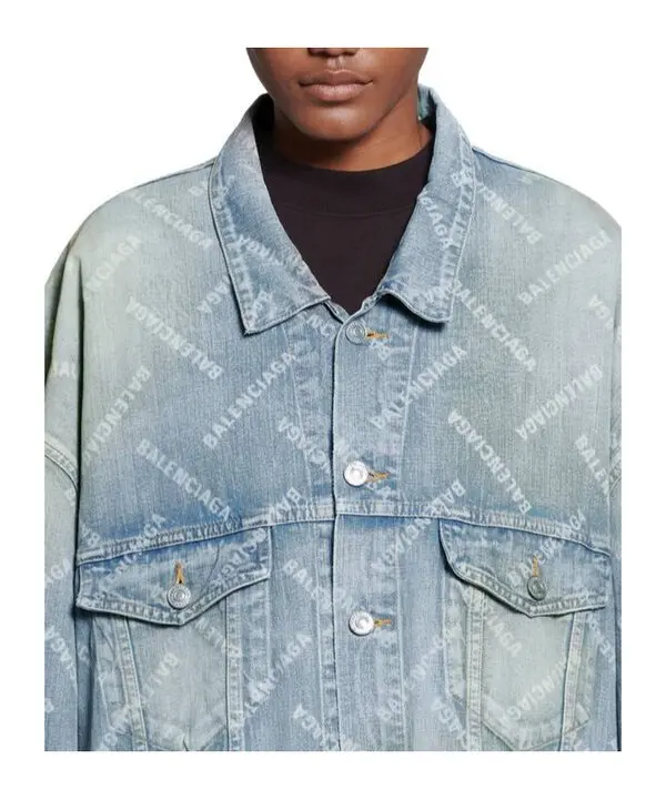 Balenciaga Diagonal Allover Oversized Denim Jacket