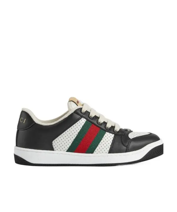 Gucci Screener Web Stripe Lace-up Sneakers - Black/white