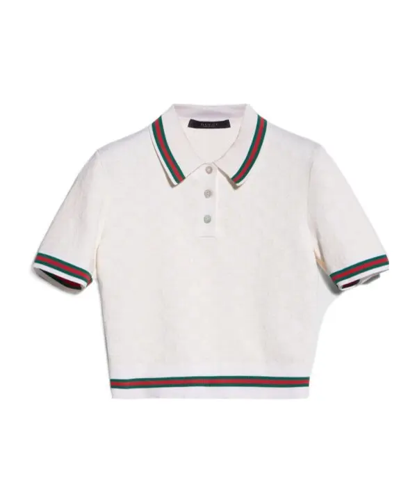 Gucci Gg Extra Fine Jacquard Polo Shirt With Web Trim - Ivory