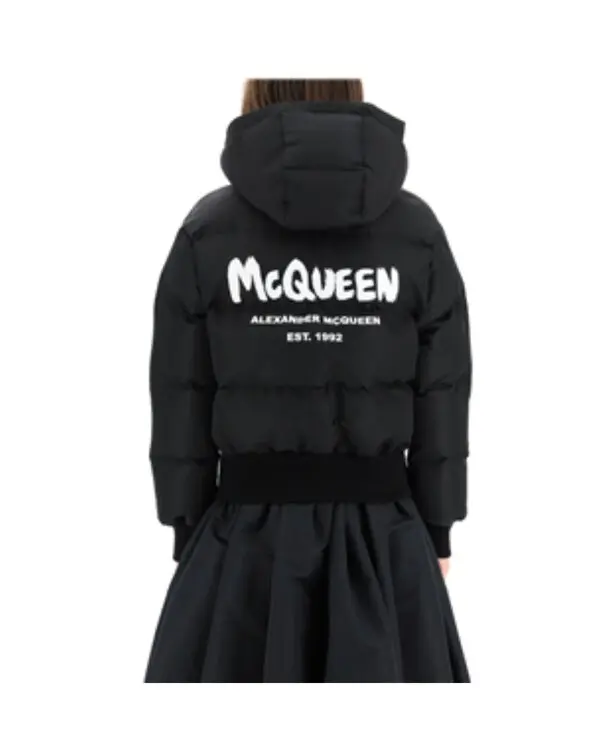 Alexander McQueen Hooded Puffer Jacket With Logo Print