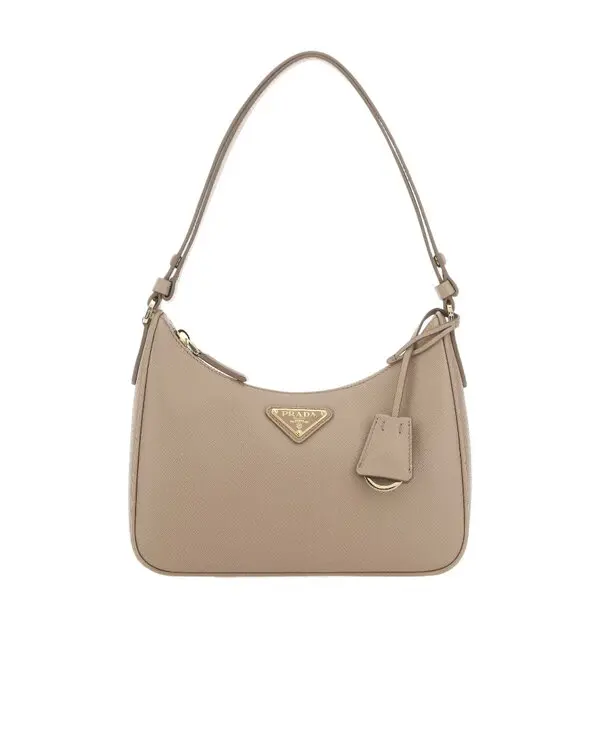 Prada Logo Plaque Zipped Shoulder Bag