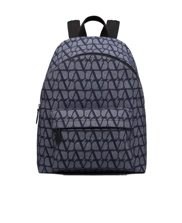 Valentino Garavani Toile Iconographe Backpack In Denim-effect Jacquard - Black