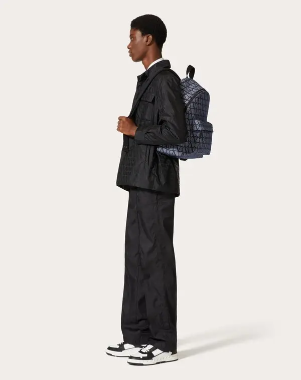 Valentino Garavani Toile Iconographe Backpack In Denim-effect Jacquard