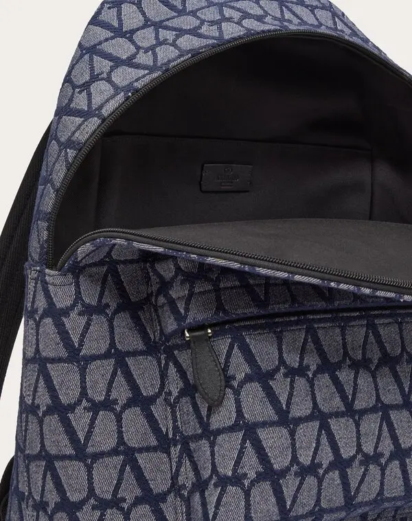 Valentino Garavani Toile Iconographe Backpack In Denim-effect Jacquard