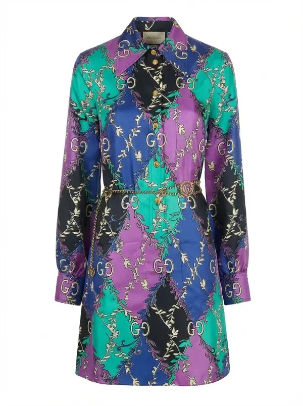 Gucci Gg Rhombus Ramage Shirt Dress