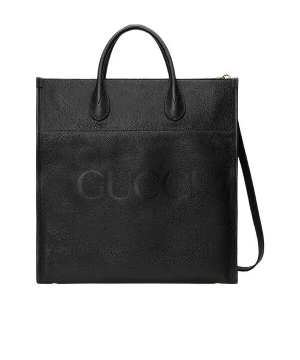 Gucci Logo Embossed Top Handle Bag - Black
