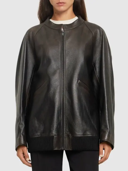 THE ROW Long-sleeved Leather Bomber Jacket