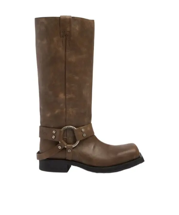 Acne Studios Square-toed Short Boots With Metal Ring Detail - Brown