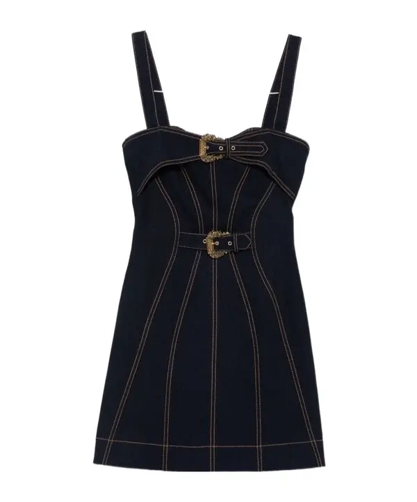 Versace Buckle Detail Paneled Mini Dress - Black