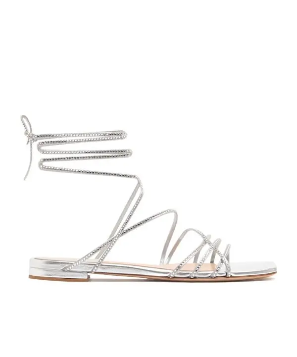 GIANVITO ROSSI 10mm Leather Crystal Ankle Tie Sandals - Gray