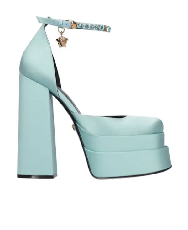 Versace Waterproof Satin Platform High Heels With Crystal Embellishments