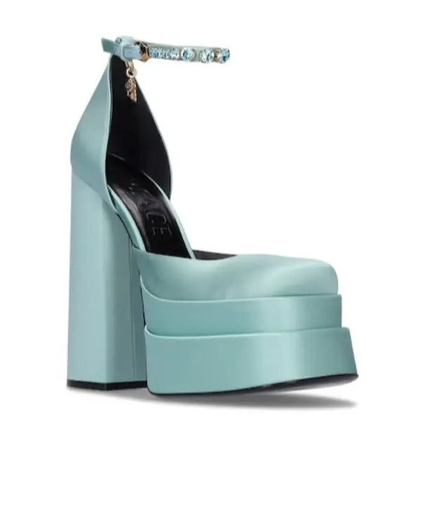 Versace Waterproof Satin Platform High Heels With Crystal Embellishments
