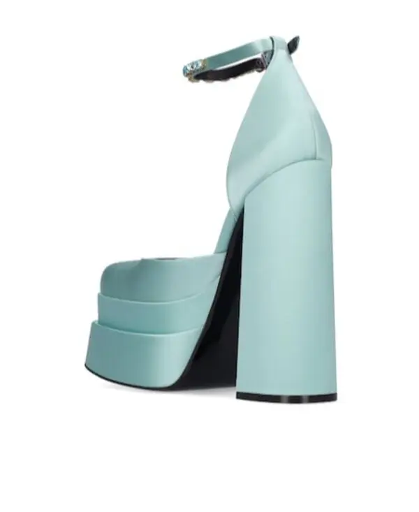 Versace Waterproof Satin Platform High Heels With Crystal Embellishments