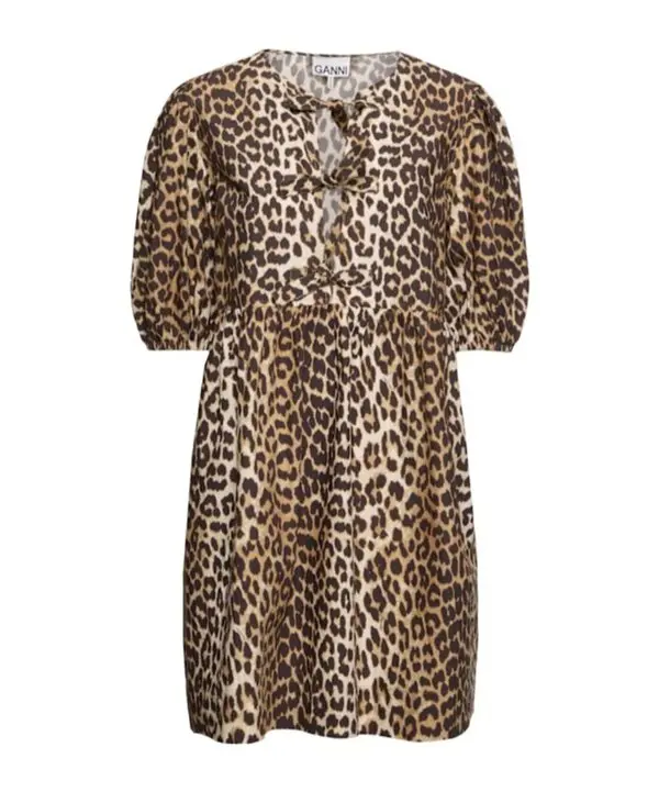 GANNI Leopard Print Puff Sleeve Mini Dress - Multi-color