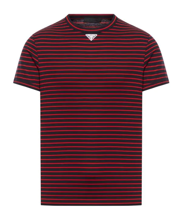 Prada Triangle Logo Striped Crewneck T-shirt