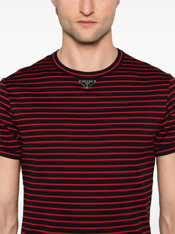 Prada Triangle Logo Striped Crewneck T-shirt