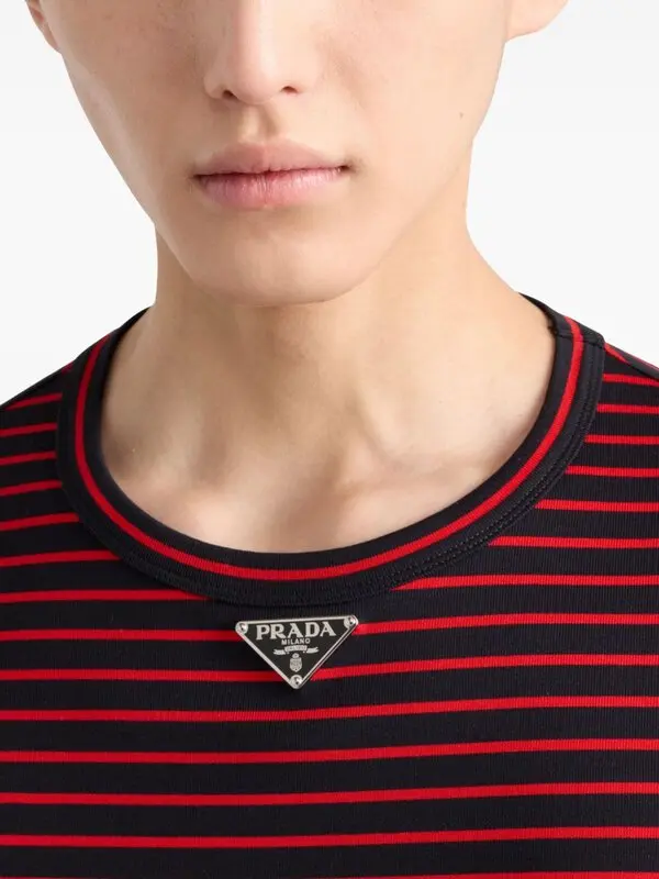 Prada Triangle Logo Striped Crewneck T-shirt