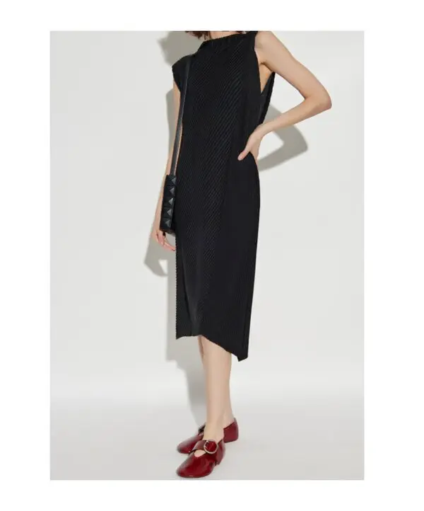 Issey Miyake Sleeveless Asymmetrical Pleated Dress