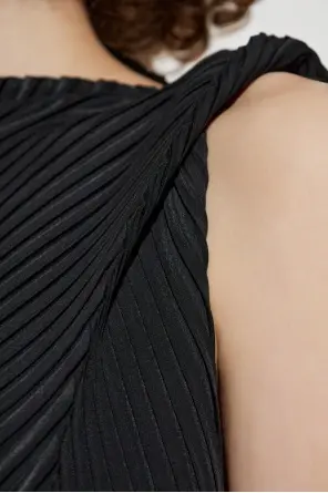 Issey Miyake Sleeveless Asymmetrical Pleated Dress