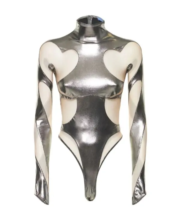 MUGLER Stand-neck Long-sleeve Bodysuit - Gray