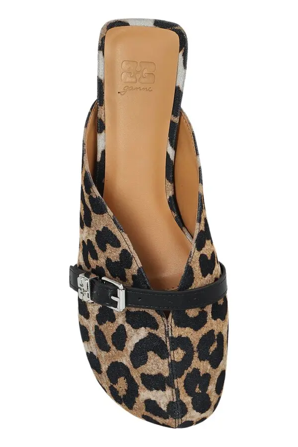 GANNI Buckled Leopard-print Mules