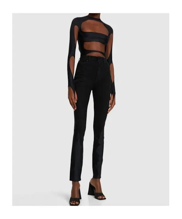 MUGLER Stitch Detail Denim Trousers