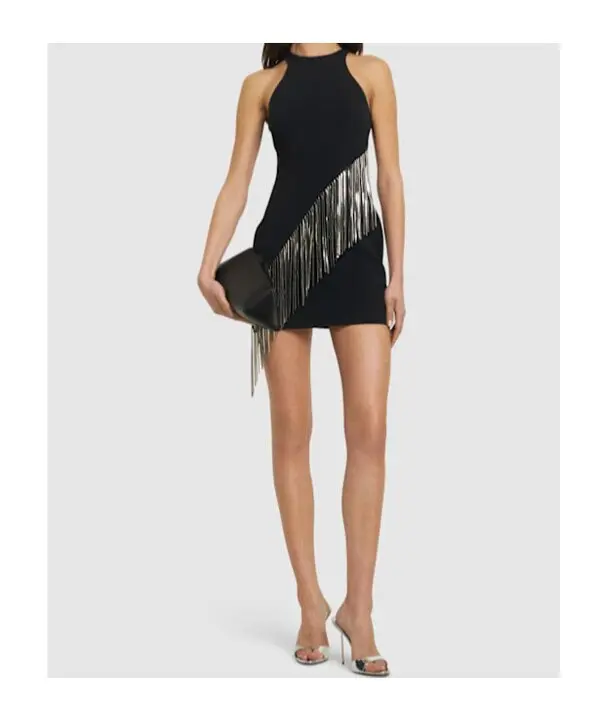 David Koma Cady Mini Dress With Metallic Fringe