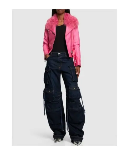 Blumarine Long-sleeved Leather Jacket With Wool Collar