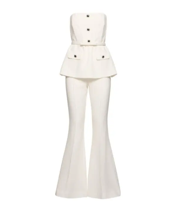 SELF-PORTRAIT Crepe Jumpsuit With Decorative Buttons And Pockets - White