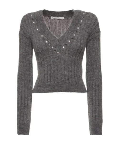 Alessandra Rich Embellished Ribbed Knit Sweater