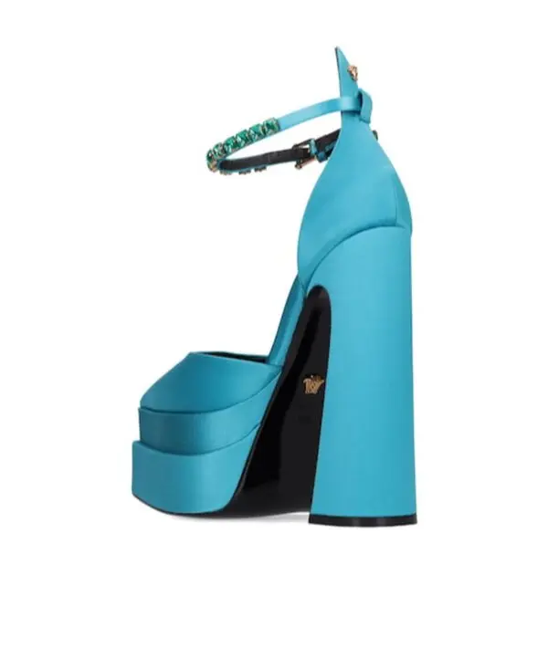Versace High Heel Platform Sandals With Embellished Ankle Strap